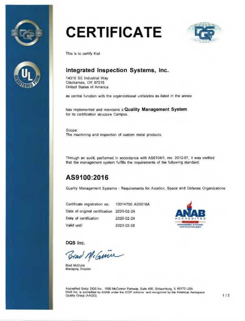 Integrated Inspection Systems, Inc. – Machining – Inspection – Data ...